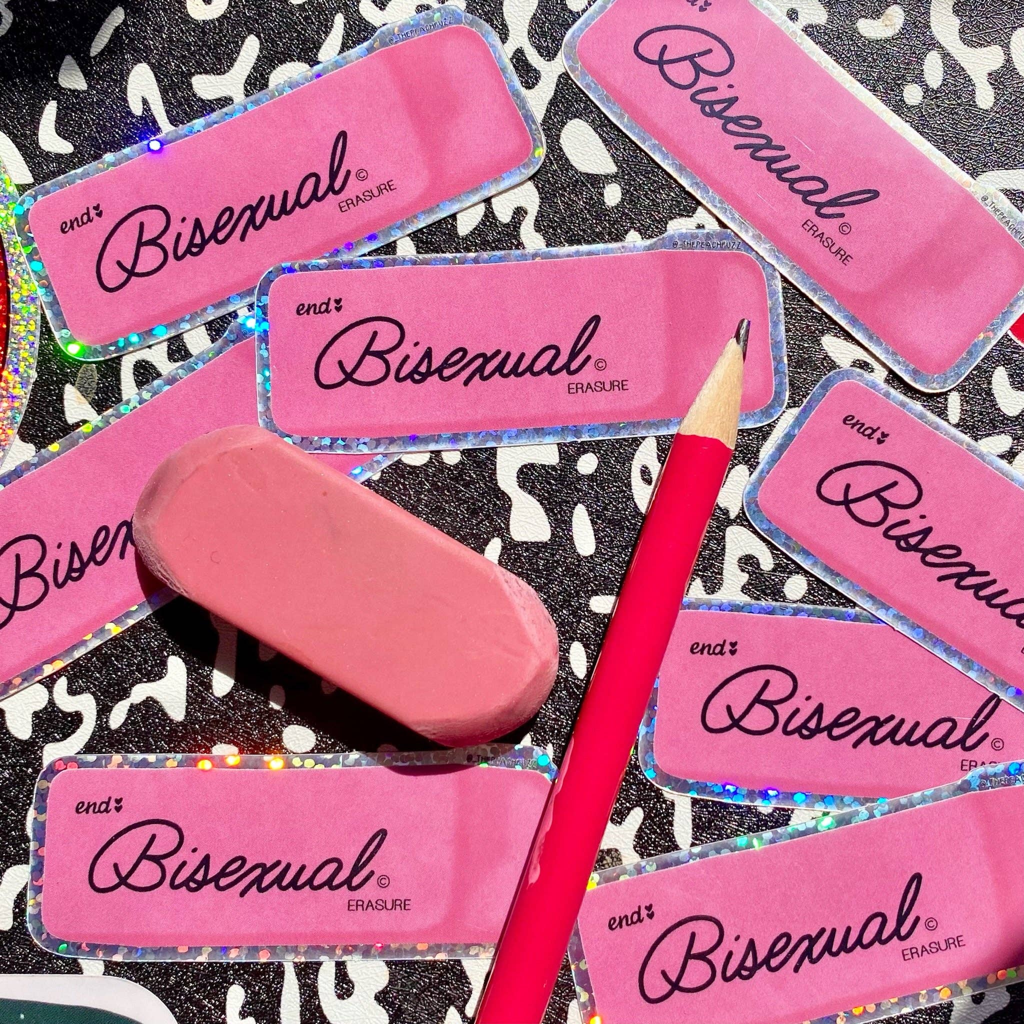 "End Bisexual Erasure" Glitter Sticker – More Than Words